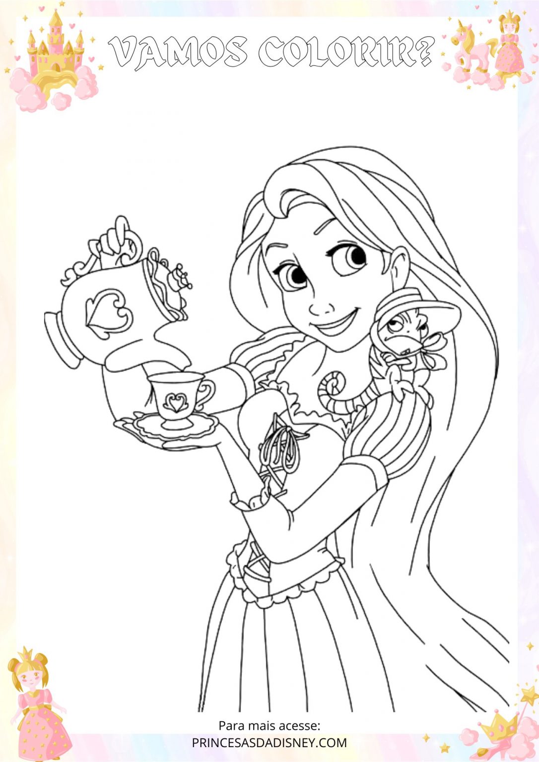 10 Desenhos da Rapunzel para colorir e imprimir