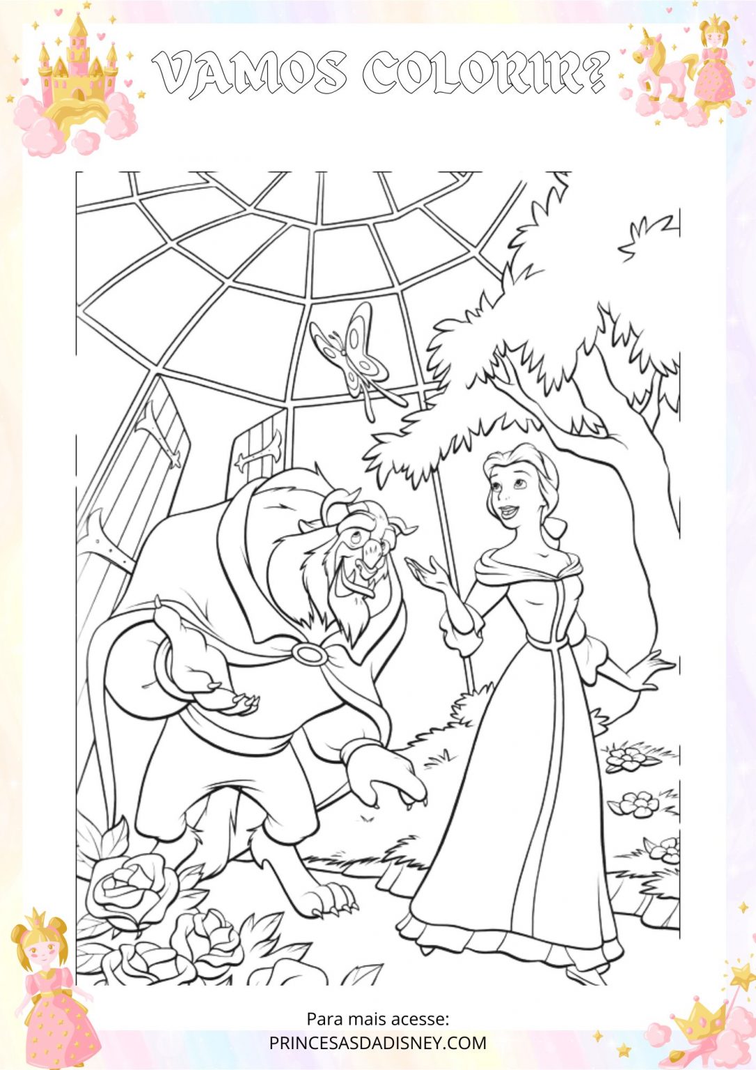 10 Desenhos da Bela para colorir e imprimir