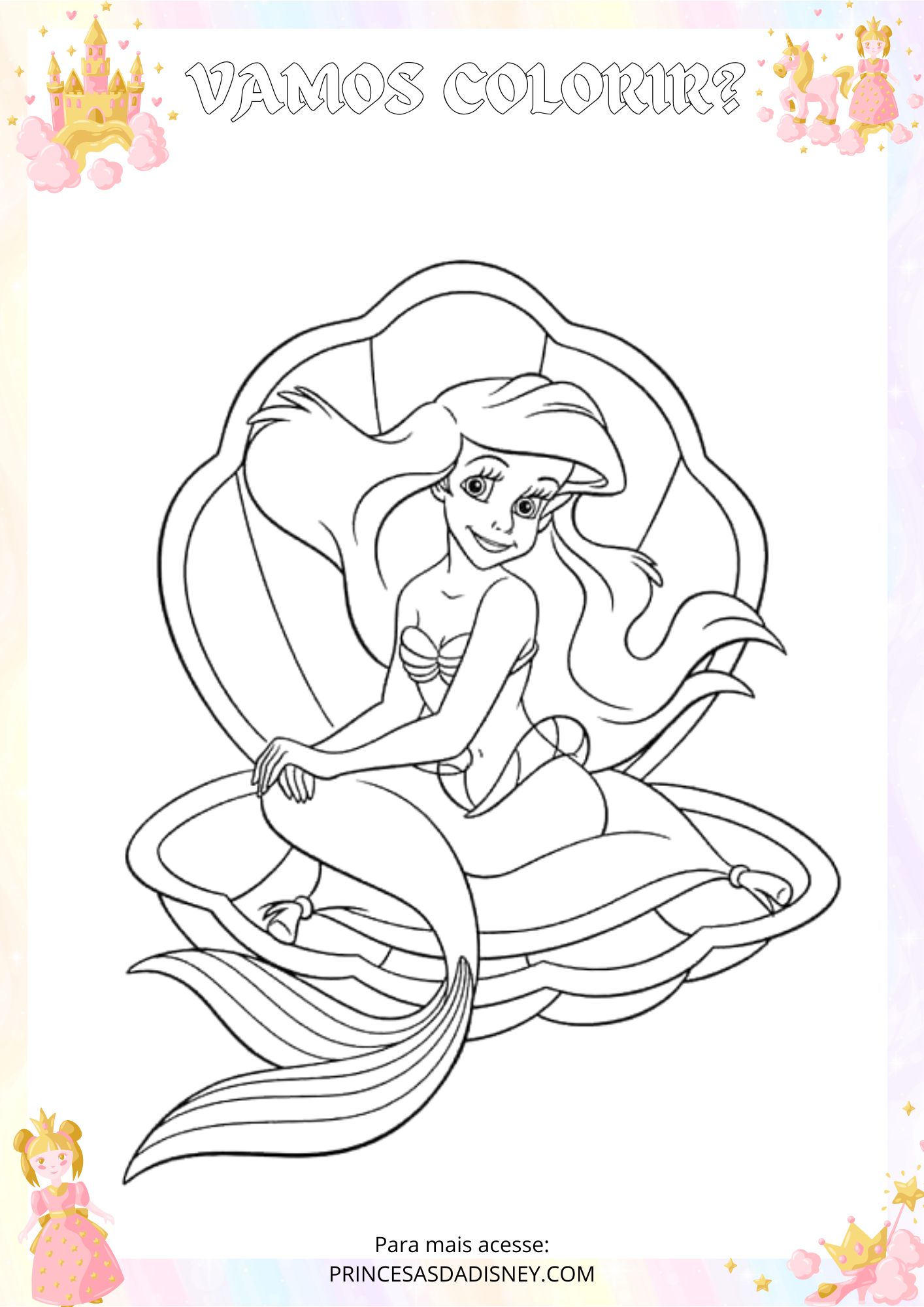 9 Desenhos da Ariel para colorir e imprimir